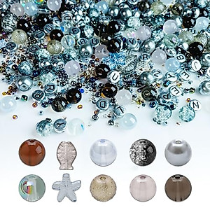 750 Pcs Smoke Gray Glass Beads for Bracelets with 200 Acrylic Letters,Mixed Craft Beads Jewelry Making Kit, Glass Beads Bracelet Making Kit, 8mm Round Cystal Beads with Seed Beads for DIY Working