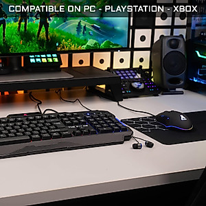 G-LAB Combo Helium - 4-in-1 Gaming Bundle - Backlit QWERTY Gamer Keyboard, 3200 DPI Gaming Mouse, in-Ear Headphones, Non-Slip Mouse Pad - PC Mac PS4 PS5 Xbox One Gamer Pack