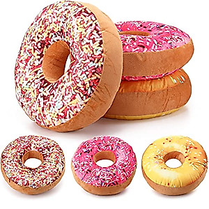 Donut Throw Pillow 3 Pcs 16 Inch Chocolate Round Pillow Plush Soft Food Pillow 3D Digital Print Stuffed Ear Piercing Pillow Decorative Light Weight Seat Pad Cushion for Chair Floor Couch Sofa