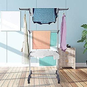 Kentaly Clothes Drying Rack, Large 3-Tier Rolling Folding Dryer Hanger Storage Collapsible Garment Rack Standing Rack with Foldable Wings and Casters for Indoor Outdoor