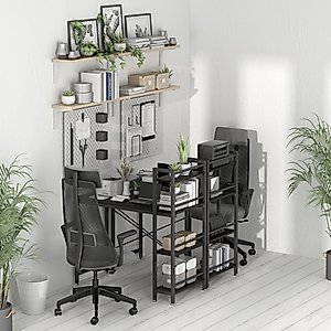 4NM 47" Computer Desk with 4-Tier Bookshelf, Home Office Desk Writing Workstation Study Table Multipurpose for Small Space Work - Natural and White