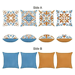Bonhause Boho Outdoor Pillow Covers 18x18 Set of 4 Two Sided Mandala Floral Decorative Pillow Cases Soft Velvet for Couch Sofa Balcony Home Decor