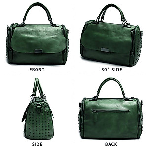 IVTG Genuine Leather Satchel Bag for Women Vintage Handmade Top Handle Crossbody Handbag (Green)