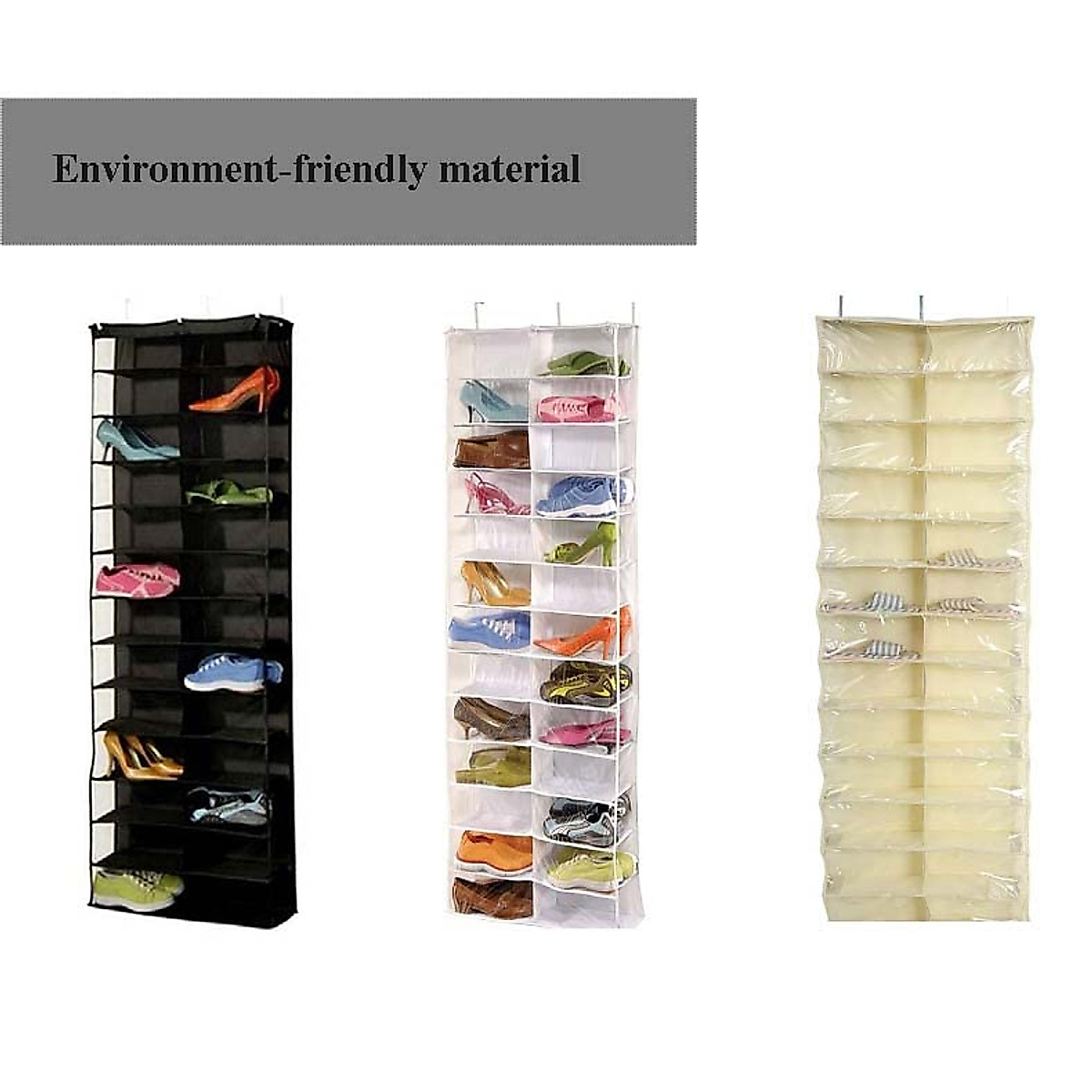 kamuavni Over the Door Shoe Shelves with 26 Clear PVC Pockets Hanging Shoe Rack for Door, Shoe Organizer for Closet, Shoe Holder Storage Organizer Hold 26 Pair Shoes (White)