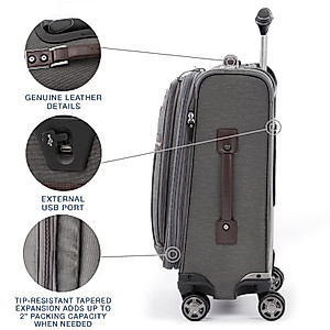 Travelpro Platinum Elite Softside Expandable Carry on Luggage, 8 Wheel Spinner Suitcase, USB Port, Laptop and Tablet Sleeves, Men and Women, Vintage Grey, Carry On 20-Inch