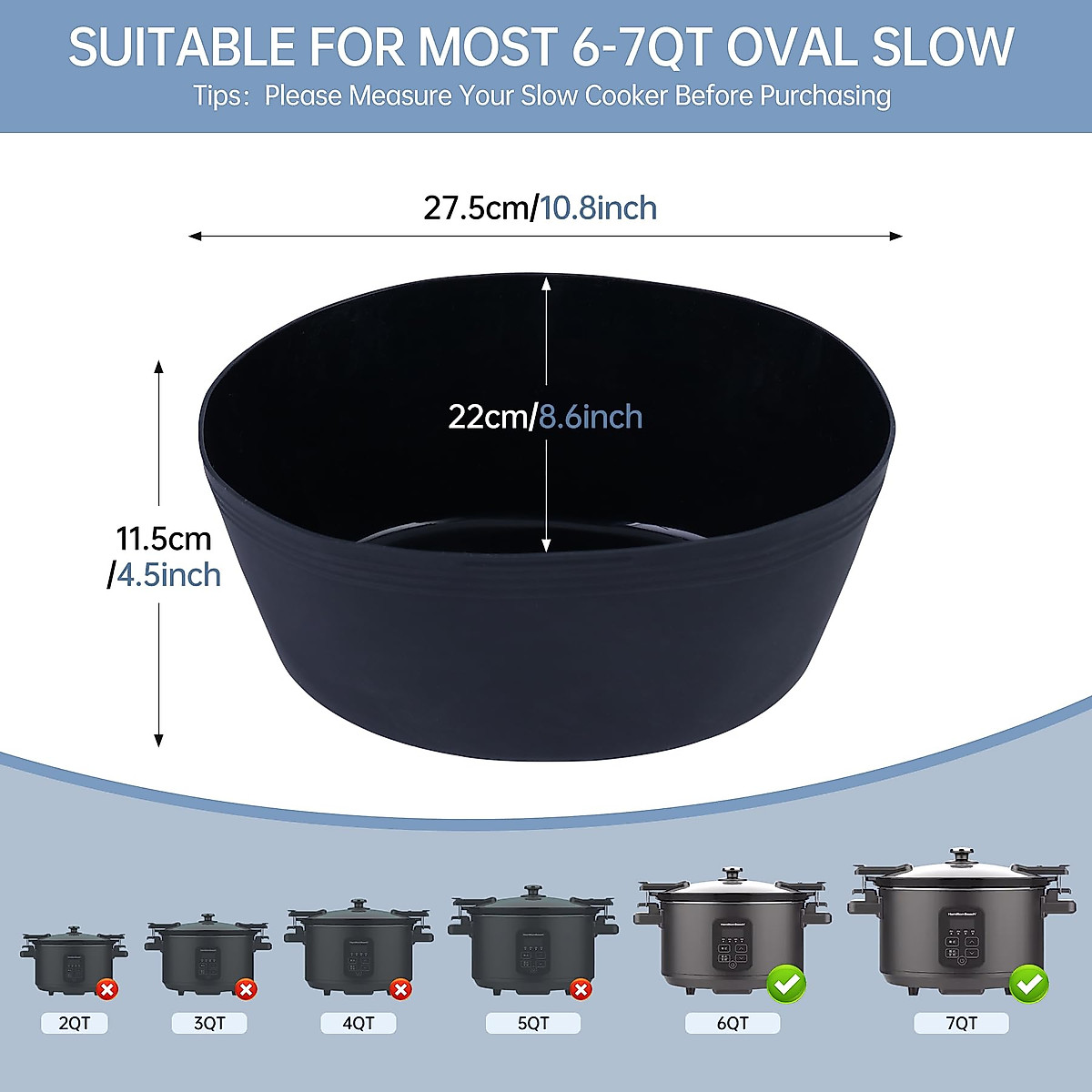 ACBOWE Silicone Slow Cooker Liners Fit Crock-Pot 6-7 Quart Oval Slow Cooker, Reusable Cooking Crock Pot Liner BPA-Free, Leakproof & Dishwasher Safe Slow Cooker Accessories for 6-7 Qt Crockpot – Black