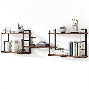 MXCSE Wall Mounted Floating Shelves - Rustic Wall Decor Wood Shelves for Bedroom, Living Room, Bathroom and Kitchen Storage, Easy Installation Hanging Shelves (5, Brown)