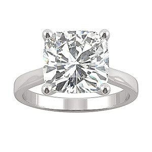 Charles & Colvard Created Moissanite 9.5mm Cushion Cut Engagement Ring for Women | 4.2 cttw DEW | Lab Grown | Solid 14K White Gold with Rhodium | Size 4