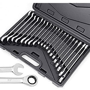 HORUSDY Ratcheting Combination Wrench Set, SAE & Metric, 20-piece, 1/4" to 3/4" & 6-18mm, CR-V Steel, with Carrying Case