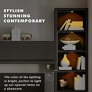 4-Pack LED Puck Lights Wired, Dimmable Display Case Lighting, Under Cabinet Puck Lights with Memory Function, Warm White Plug-in Round Shelf Lighting, Cabinet Lights for Shelves, Kitchen, 3000K