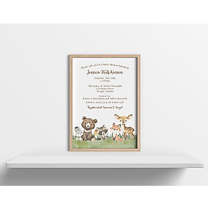 Woodland Friends Baby Shower Invitation Watercolor Forest Friends Available for Girls Boys Gender Neutral Unisex Woods Fox Deer Bear Country Personalized Customized Printed Cards (12 Count)