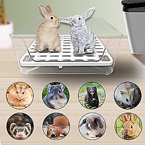 PINVNBY Transparent Rabbit Litter Box Bunny Corner Litter Bedding Box Small Pet Litter Pan Cage Potty Trainer Pet Toilet with Cleaning Tools for Guinea Pigs Chinchilla Ferret(White)