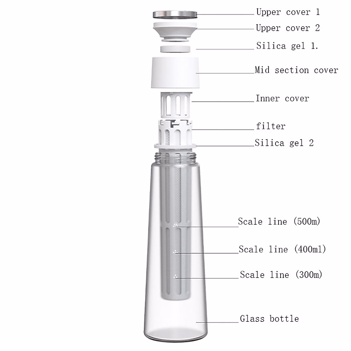 ASSICON Aluminum Espresso Cold Brew Iced Coffee Maker and Tea Infuser for Home Office, Iced Coffee Maker with Filter 20oz Fits Most Stovetop Coffeemaker