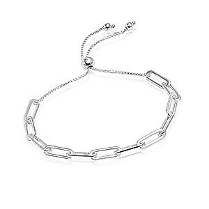 LeCalla 925 Sterling Silver Italian Paperclip Link Chain Sliding Bolo Bracelet for Women