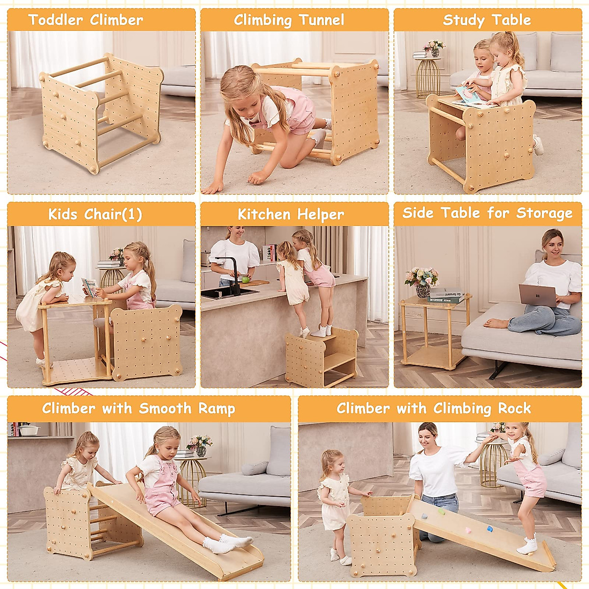 Dripex Toddler Climber, 5 in 1 Cube Climber with Reversible Slide Montessori Kids Jungle Gym and Toddler Climbing Toys Indoor Outdoor for Age 1-3