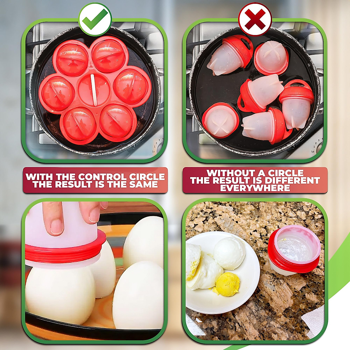 Indvidual Egg Boiler for Hard Boiled Eggs - 6Pcs Silicone Poached Egg Cups for Boiling Eggs Hard Boiled Egg Maker Silicone Egg Mold - Poached Egg Cooker Hardboiled Egg Making Poached Egg Holder Mold