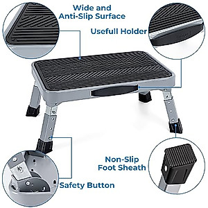 Height-Adjustable 7"- 9" Folding Step Stool with Non-Slip Platform 10" x 15" - Portable Step Ladder for Adults and Kids - Perfect for Office, Kitchen, Home - Sturdy - Supports up to 330 Lbs