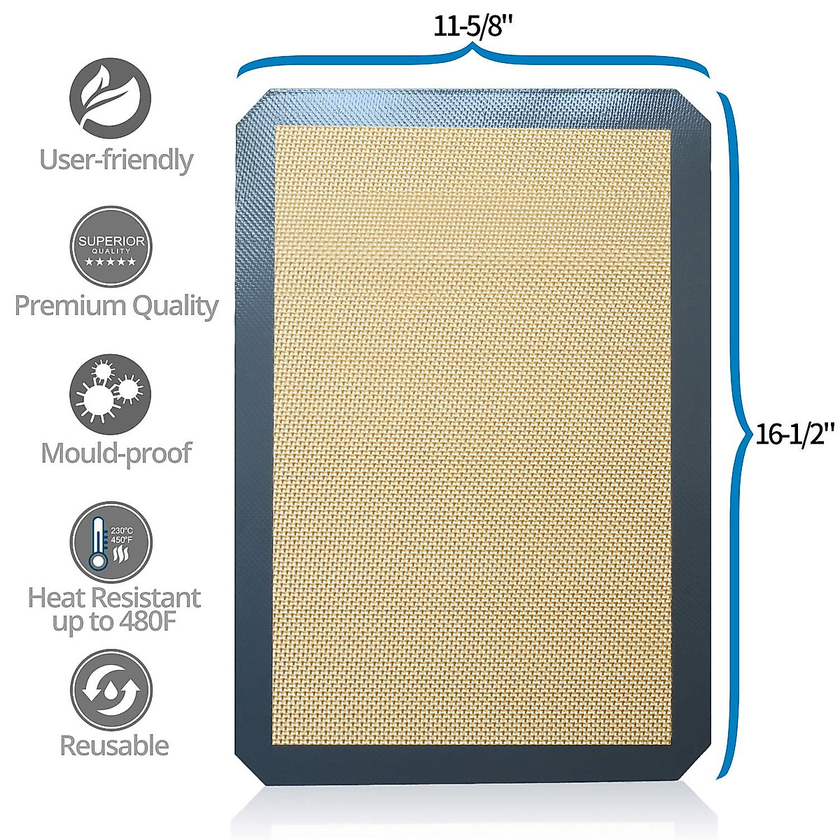 Betus Silicone Baking Mat - Professional Kitchen Food Bakeware (11-5/8" X 16-1/2") - Non-Stick Pastry Sheet Mat for Freezer, Oven, Microwave(2 Pack Set)