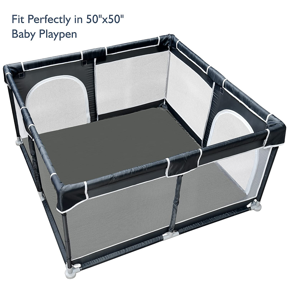 Hoybell Play Mat for Playpen, Baby Play Mat, Compatible with 50" x 50" Wide Playpen, Self Inflatable Mat Pad, Comfortable and Portable Baby Playard Mat with Carry Case – Grey