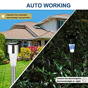 PARTPHONER Solar Outdoor Lights Pathway 12 Pack, Bright Solar Garden Lights Waterproof Stainless Steel Landscape LED Path Lights for Walkway Yard Patio Lawn, Cold White 5000K