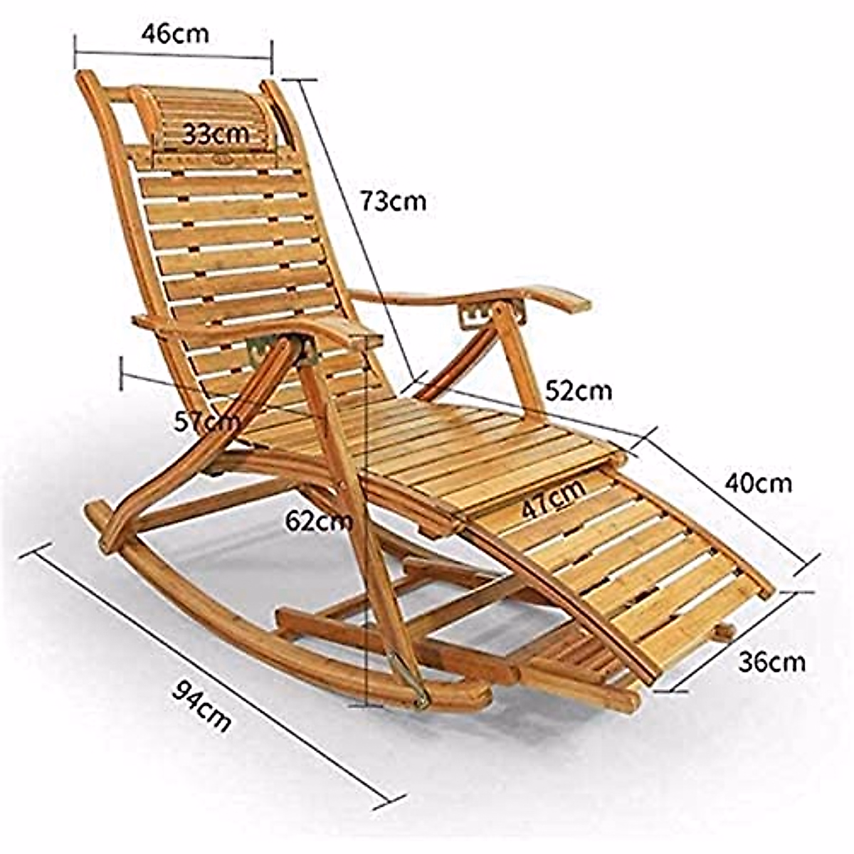 Lounge Chair, Recliner Camping Chairs Garden Loungers Folding Chair Bamboo Recliner Folding Rocking Chair - Balcony Home Lounge Chair, Adjustable Backrest Elderly Chair, Portable Outdoor Sun Lounger (