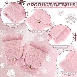 3 Pack Fingerless Gloves Women Flip Gloves Warm Winter Convertible Mittens for Women Thermal Gloves Fuzzy Half Fingerless Mittens (Beige, Pink, Red)