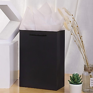 SHIPKEY 10 Pcs Luxury Black Bags with Tissue Paper, Gift Bags for Men, Groomsmen Proposal Bags 8x4x11 Kraft Paper Bags with Handles Bulk| Black Paper Bags, Black Gift Bags