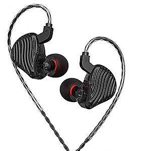 CVJ CSE in-Ear Headphones 1 DD & 1 BA Earphone HiFi Stereo Deep Bass Earbuds with Detachable Cable Noise Isolating Headset with Hybrid Driver for Running, Jogging, Walking (Black Without Mic)
