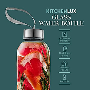Kitchen Lux 32 oz Glass Water Bottle Set of 6 - Glass Water Bottles Caps & Sleeve, Reusable Glass Bottle Lids, Clear Glass Bottles, Refillable Glass Juice Bottles for Juicing, Juicer Bottles