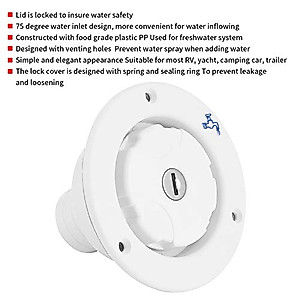 Gorgeri Black Fresh Water Fill Hatch Inlet Round Water Inlet Fill Lock Tank Filling Port W/Key for RV Yacht Camping Suitable for Yacht Camper Trailer(Black)