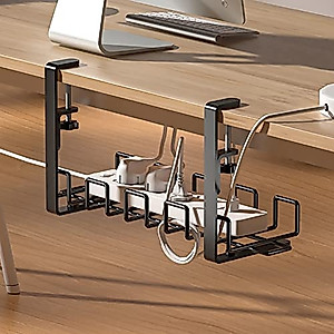 15.7'' Under Desk Cable Management Tray, No Drill Steel Desk Cable Organizers for Office Home, Under Desk Cable Organizer for Wire Management, Desk Cable Tray with Wire Organizer