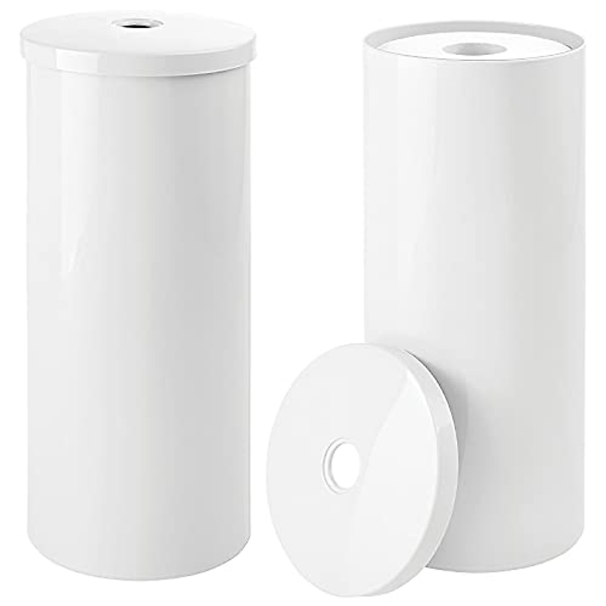 mDesign Plastic Floor Stand Toilet Paper Organizer with Cover, 3-Roll Space-Saving Tissue Storage for Bathroom - Fits Under Sink, Vanity, Shelf, in Cabinet, Corner - Aura Collection - 2 Pack - White