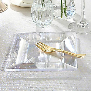 100pcs Square Dessert Plates with 100pcs Gold Dessert Forks, Clear Premium Plastic Salad Plates, Party Essentials Appetizer Plates,Gold Plastic Silverware, 6" Clear Dessert Plates and 5" Gold Forks