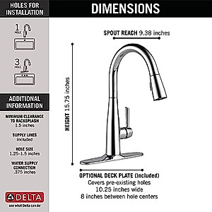 Delta Faucet Essa Pull Down Kitchen Faucet Chrome, Chrome Kitchen Faucets with Pull Down Sprayer, Kitchen Sink Faucet, Faucet for Kitchen Sink with Magnetic Docking Spray Head, Chrome 9113-DST
