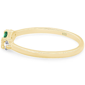 AFFY Baguette Cut Simulated Emerald And White Cubic Zirconia In 14K Yellow Gold Plated 925 Sterling Silver Three Stone Design Bridal Engagement Wedding Ring Jewelry For Women Size -6