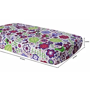 Bacati - 2 Pack Crib Fitted Sheets - Botanical Floral Birds Girls Soft Breathable 100% Cotton Percale Baby Sheets - Fits Standard 28 x 52 X 5 inches Crib & Toddler Mattresses (Purple)