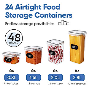 Chef's Path Airtight Food Storage Containers Set with Lids (24 Pack) for Kitchen and Pantry Organization - BPA Free Kitchen Canisters for Cereal, Rice, Flour & Oats - Free Marker and 24 Labels
