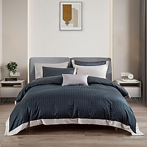 CASA BOLAJ DESIGNED TO DREAM Casabolaj Duvet Cover Set 3PCS Cotton Yarn Dyed Jacquard Navy Stripe (Queen, Duvet Cover Set)