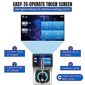 XPW Commercial Ice Cream Machine - 1000W Single Flavor Soft Serve 110V Ice Cream Maker Machine 2.7 to 4 Gallons/H Touch LCD display & Auto Clean, Ideal Ice Cream Machine for Home Bars Restaurants