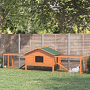 PawHut 2-Story Large Wooden Rabbit Hutch Pet House with Ramps, Lockable Doors, Run Area and Asphalt Roof for Outdoor Use