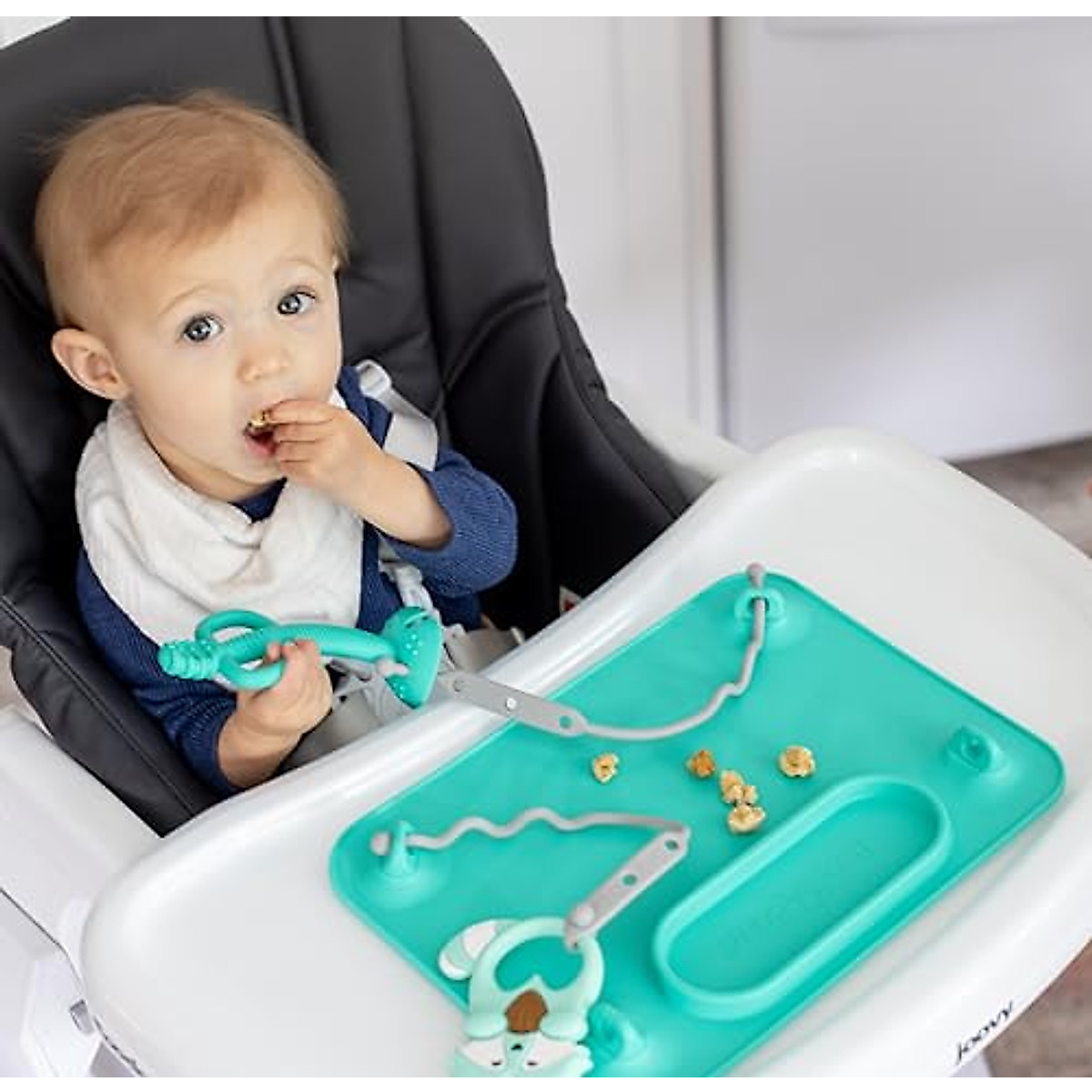 BUSY BABY Silicone Mat - Suction Cups, 4 Straps to Secure Baby Essentials, Self Feeding, Baby Led Weaning, Travel Sleeve Included (Olive)