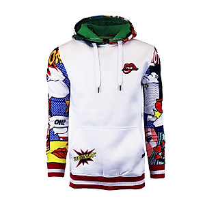 SCREENSHOT-H11062 Mens Urban Hip Hop Premium Fleece Hoodie - Pullover Streetwear Pop Art Patch & Print Fashion Hooded Sweatshirt-White-Small