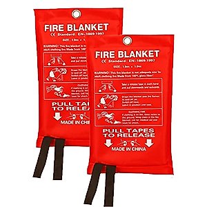 Jdox Fire Blankets 2 Pack, Fiberglass Suppression Emergency Fire Blanket, Emergency Survival Safety Cover for Home, Kitchen, Car & Office (39.3 inch)