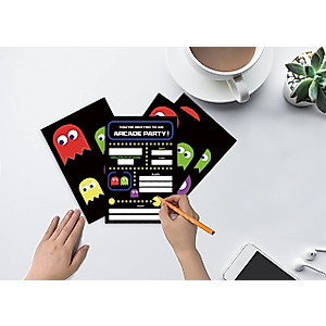 QOFO Arcade Game Party Invite Cards-Set of 20 With Envelopes,Game Themed Birthday Party,Birthdays Party Decorations And Supplies-YQC07