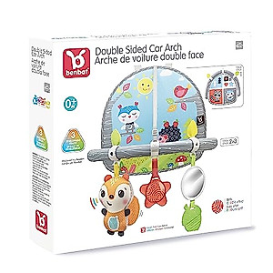 Car Seat Toys For Babies - Double Sided Rear Facing Carseat Toy With Baby Mirror For Infants Girls And Boys 0+ Month by BENBAT - Blue