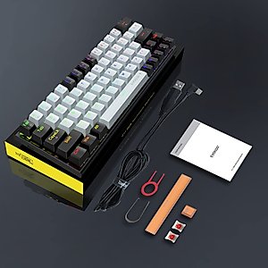 E-YOOSO Wireless Mechanical Keyboard, Bluetooth/2.4G/USB-C 60% Portable Rechargeable 63 Keys Gaming Keyboard, Compact RGB Hot Swappable Mechanical Keyboard with Linear Red Switches for Windows/Mac