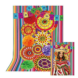 MAQTT 7x5ft Mexican Fiesta Theme Backdrop for Wedding Decoration Beautifull Paper Fans and Flowers Photo Background Baby Shower or Birthday Party Supplies Photo Booth Props