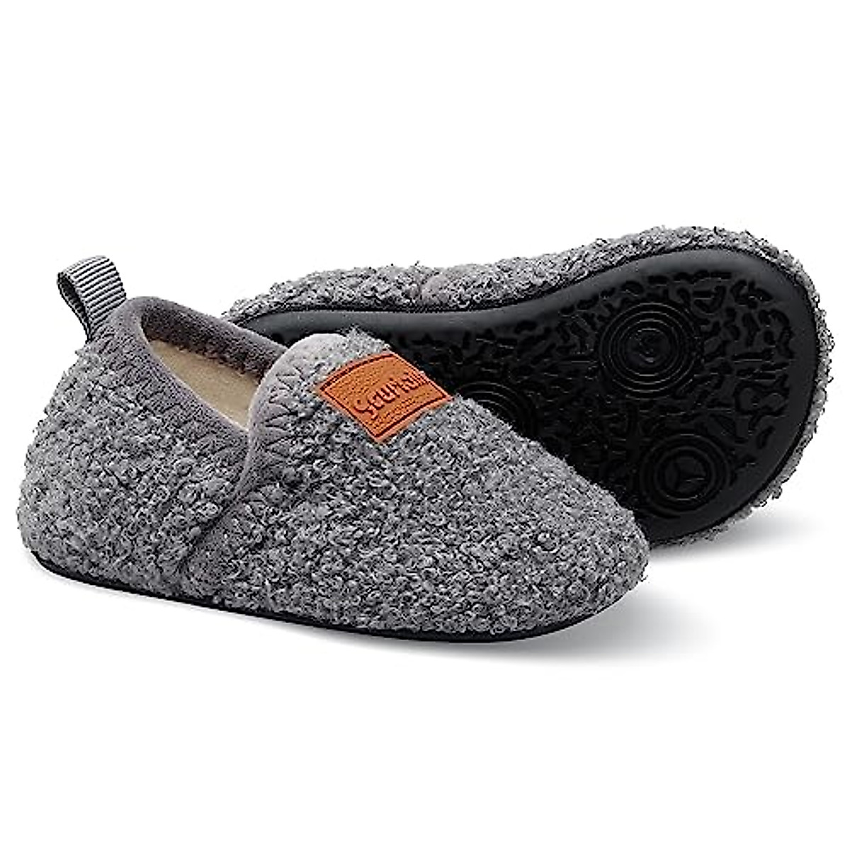 Scurtain Kids Toddler Slippers Socks Artificial Woolen Slippers for Boys Girls Baby with Non-Slip Rubber Sole 2025 Grey 8.5-9 Toddler
