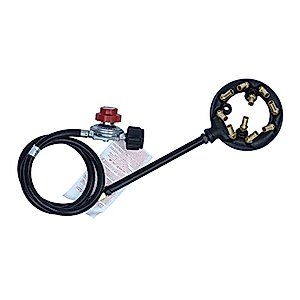 METER STAR 41,000 BTU 10 Jets Homemade Cast Iron Burner Assembly Flame Control System and High Pressure Regulator with Hose for DIY Forge Pizza Oven Turkey Fryer Accessories