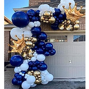 145pcs Navy Blue Balloon Garland Arch Kit, Gold White Royal Blue Balloons with Crown Foil Balloons for Boys Birthday Party Graduation Baby Shower Anniversary Celebration Party Decorations(BLUE 2)
